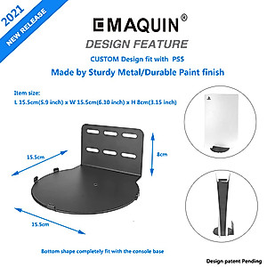 EMAQUIN Wall Mount Bracket for PlayStation 5 (PS5) (Sturdy Metal,Enduring Paint Finish,Easy Install on The Wall,Compatible with Both Console-Disc and Digital Eidtion,Black)