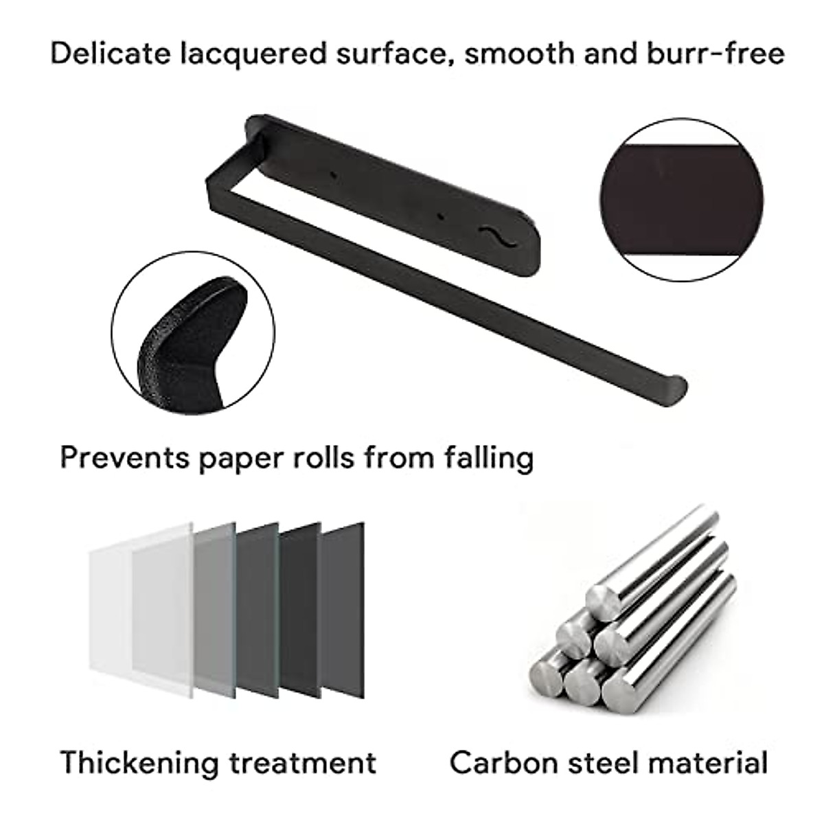 Magnetic Paper Towel Holder Black, Kitchen Towel Holder for Refrigerator Microwave Oven, Camping Paper Towel Rack for Toolbox Grill, Stainless Steel Paper Towel Stand with Strong Magnet, No Drilling