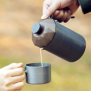 Alocs French Press Coffee Maker, Hard Alumina Coffee Press with 2 Coffee Cups, Lightweight and Portable French Press for Home, Office, Travel, Self-Drive, Camping, 20 oz