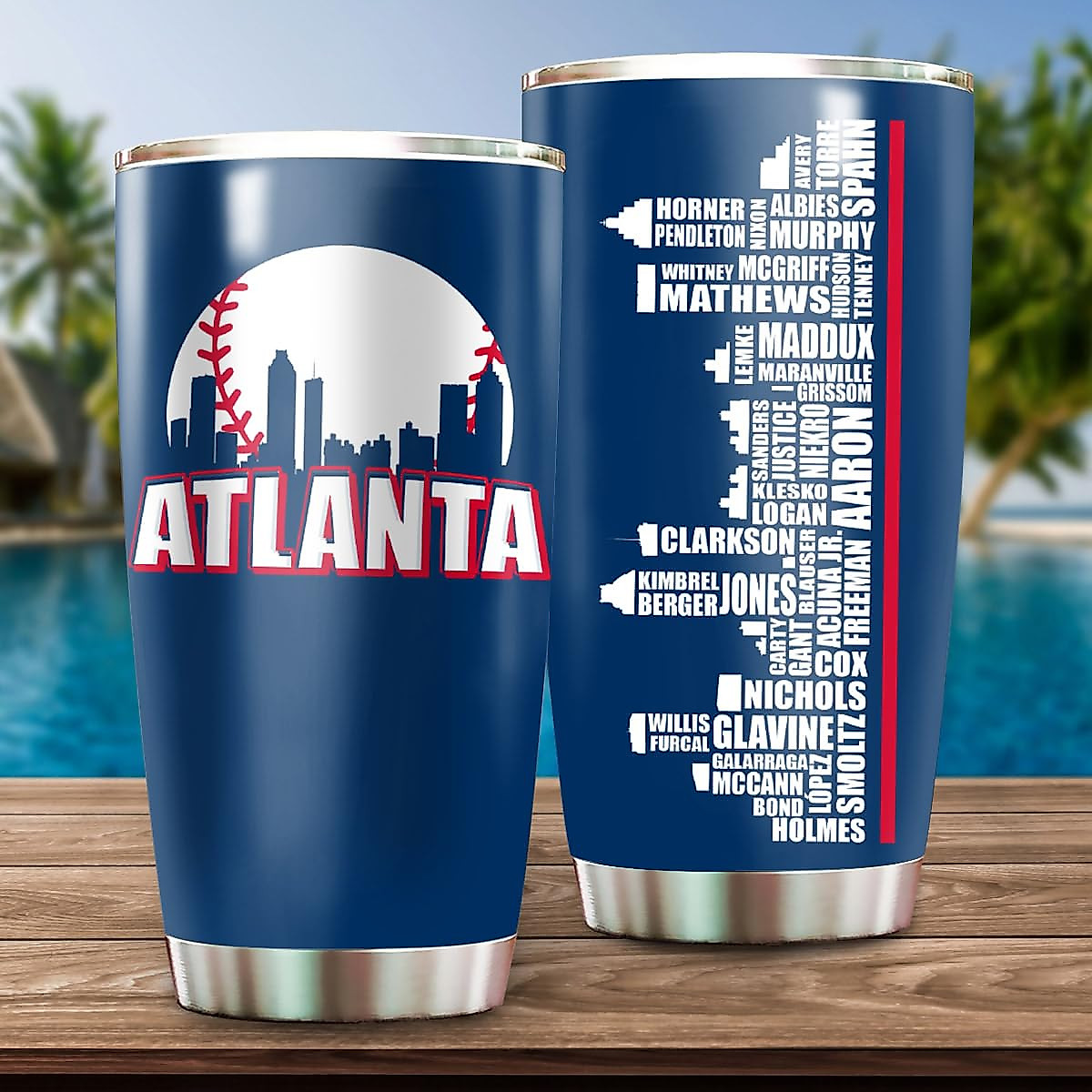 Schian Atlanta City Skyline Legends Baseball Tumbler - Coffee Mug Insulated Tumbler With Lid - Mother's Day, Father's Day, Birthday, Christmas Gifts For Fans - 20 Oz| Stainless Steel