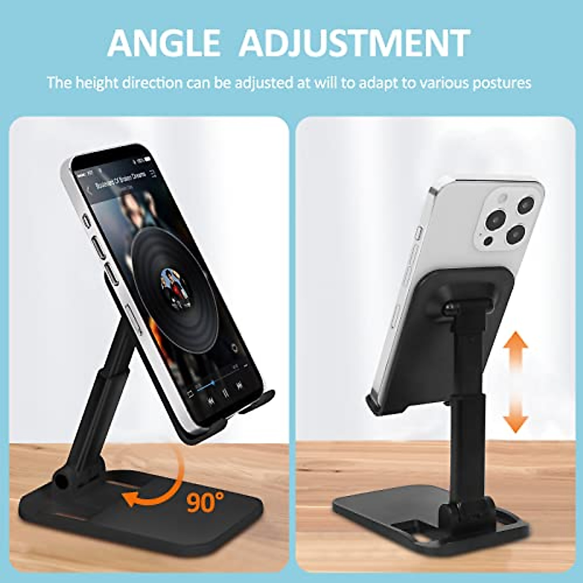 ZenTiky Cell Phone Stand, Angle Height Adjustable Phone Holder Stand, Foldable Phone Charger Stand,Portable Phone Stand Holder for 4’’-12.9'' iPhone 13,iPad,Tablet, Kindle, Samsung, and More, Black