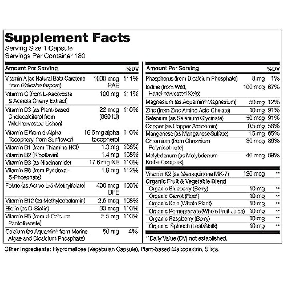 NATURELO One Daily Multivitamin for Men - with Vitamins & Minerals + Organic Whole Foods - Supplement to Boost Energy, General Health - Non-GMO - 180 Capsules