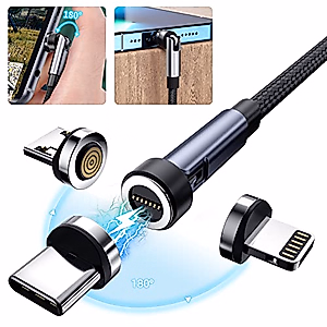 seynli (2-Pack) 10ft 3-in-1Magnetic Charging Cable, 540° Rotatable Magnetic Phone Charger 10' Long Charge Cable Support Fast Charging, 480Mbps Data Sync, Compatible with iPhone, USB C, Micro USB