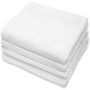 COTTON CRAFT- Euro Spa Set of 4 Luxury Waffle Weave Bath Towels, Oversized Pure ringspun Cotton, 30 inch x 56 inch, White