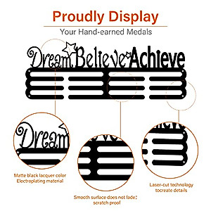 SUPERDANT Sports Medal Hanger Display Hanger Rack Dream Believe Achieve Black Iron Wall Mounted Hooks Star Medals Competition Medal Holder Display Wall Hanging for Kids Adults for Over 60