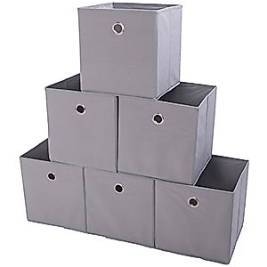 Amelitory Storage Bins Foldable Cube Organizer Fabric Drawer Set of 6 Gray