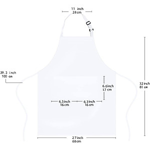 ALIPOBO Bib Aprons Set for Women and Men, Kitchen Chef Apron with 2 Pockets and 40" Long Ties, Plus Size Adjustable Apron and Hat for Cooking - 32" x 28" - White