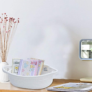 ICEBLUE HD White Mini Storage Basket 100% Natural Cotton Rope Storage Boxes Toy Bins Childrens Room Decor