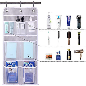 MISSLO 2 Pack Mesh Shower Caddy Hanging for Travel Quick Dry Shower Hanging Organizer Cruise RV Camper Bathroom with Over Door Hooks and Shower Curtain Hooks