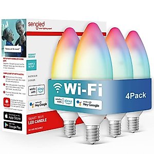 Sengled Smart Light Bulbs, Smart Candelabra LED Bulb, Smart Chandelier Light Bulbs, 5W (40W Equivalent) 450LM, E12 Smart Bulbs That Work with Alexa Google, Only 2.4GHz WiFi No Hub Required, 4 Pack
