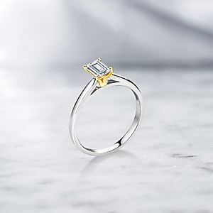 925 Sterling Silver and 10K Yellow Gold Forever Classic Moissanite from Charles & Colvard Women Solitaire Ring (0.58 Cttw, Emerald Cut 6X4MM, Available in size 5, 6, 7, 8, 9)