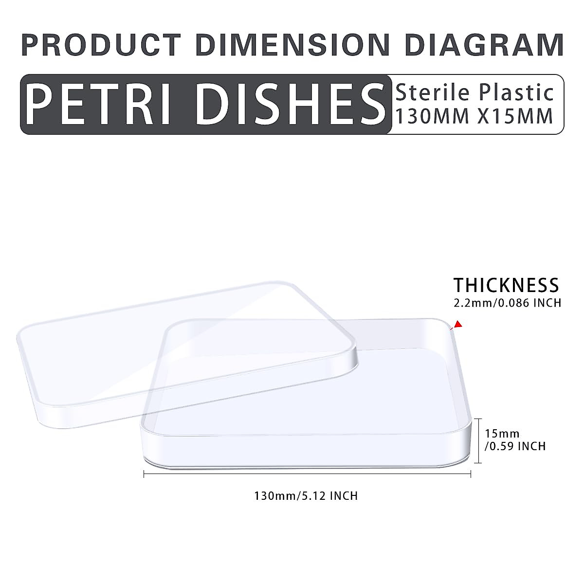 BIPEE 10 Pack Sterile Thick Plastic Petri Dishes with Lids, Square Petri Dish 13mmx13mm Dia x15mm for Mold Testing kit in Lab Supplies