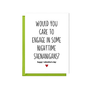 Funny Valentine's Day Card - Would You Care To Engage In Some Nighttime Shenanigans - Card for Husband, Naughty Valentine Card for Her