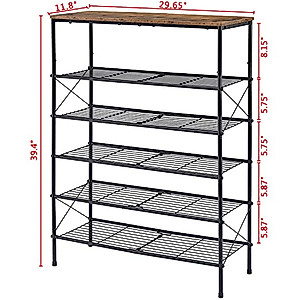 Tajsoon 6-Tier Shoe Rack Organizer, Industrial Shoe Rack for Closet Entryway, Metal Mesh Shoe Storage Shelf with X Shape Fixed Frame, Rustic Brown and Black