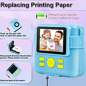 GKTZ Instant Print Camera for Kids - 1080P HD Instant Print Photo - Christmas Birthday Gifts for Age 4 5 6 7 8 9 10 Girls Boys - Portable Toy with 3 Rolls Photo Paper, 5 Color Pens, 32GB Card - Blue