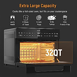 Fabuletta Air Fryer Toaster Oven Combo - 32 QT Large Countertop Convection Toaster Oven,18-in-1 Digital Airfryer with Dehydrate, Smokeless Fast Cooking Oven Fit 13" Pizza, 13 Lbs Chicken,5 Accessories
