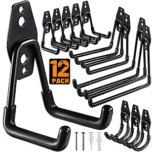 HUPBIPY 12 Pack Garage Hooks Heavy Duty,Utility Steel Garage Storage Hooks,Wall Mount Garage Hanger&Organizer for Organizing Power Tools,Ladders,Bulk Items,Bikes,Ropes and More Equipment