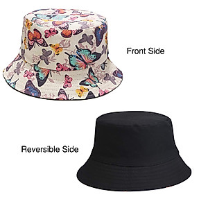 Umeepar Unisex Reversible Packable Bucket Hat Sun Hat for Men Women (Butterfly Beige)