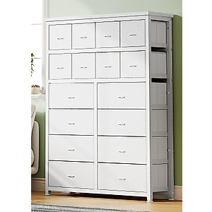 GarveeHome Tall Dresser for Bedroom, White Dressers & Chests of Drawers with 16 Drawers, Large Fabric Dresser for Storage and Organization