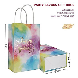 ECOHOLA Birthday Favors Gift Bags with Handle,30 pieces Gold Foil Birthday Kraft Paper Bags,Party Favor Bags for Goodie,Candy,Donut,Gifts - Size 9'(H) x5.5'(L) x3.2'(D)