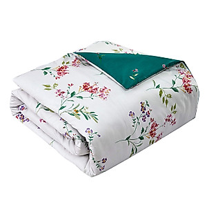 Duvet Cover Set 100% Cotton 3 Pieces(1 Piece Duvet Cover Do Not Include Filling And 2 Pieces Pillowcases) Printed Geometry Zipper Closure Soft Comfortable (Wild flower, King)