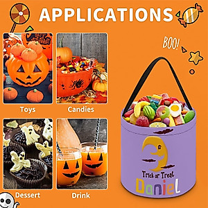 Personalized Halloween Trick or Treat Bucket for Kids Boys Girls Customized Halloween Party Gifts Custom Halloween Tote Bags Pumpkin Bat Candy Bags Basket for Halloween Party Favor Supplies