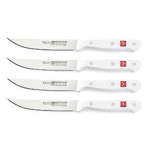 Wusthof Stainless Steel Gourmet 4 Piece Steak Knife Set with White Handles