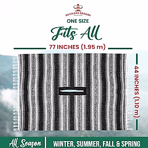 Artisans Bazaar Traditional Mexican Baja Poncho Men and Women Authentic Gaban Serape Sarape Blanket Pancho Jorongo Cowboy