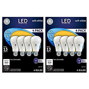 GE Lighting LED A19 Light Bulb with Medium Base, 9-Watt, Soft White, 8-Pack, Non-dimmable