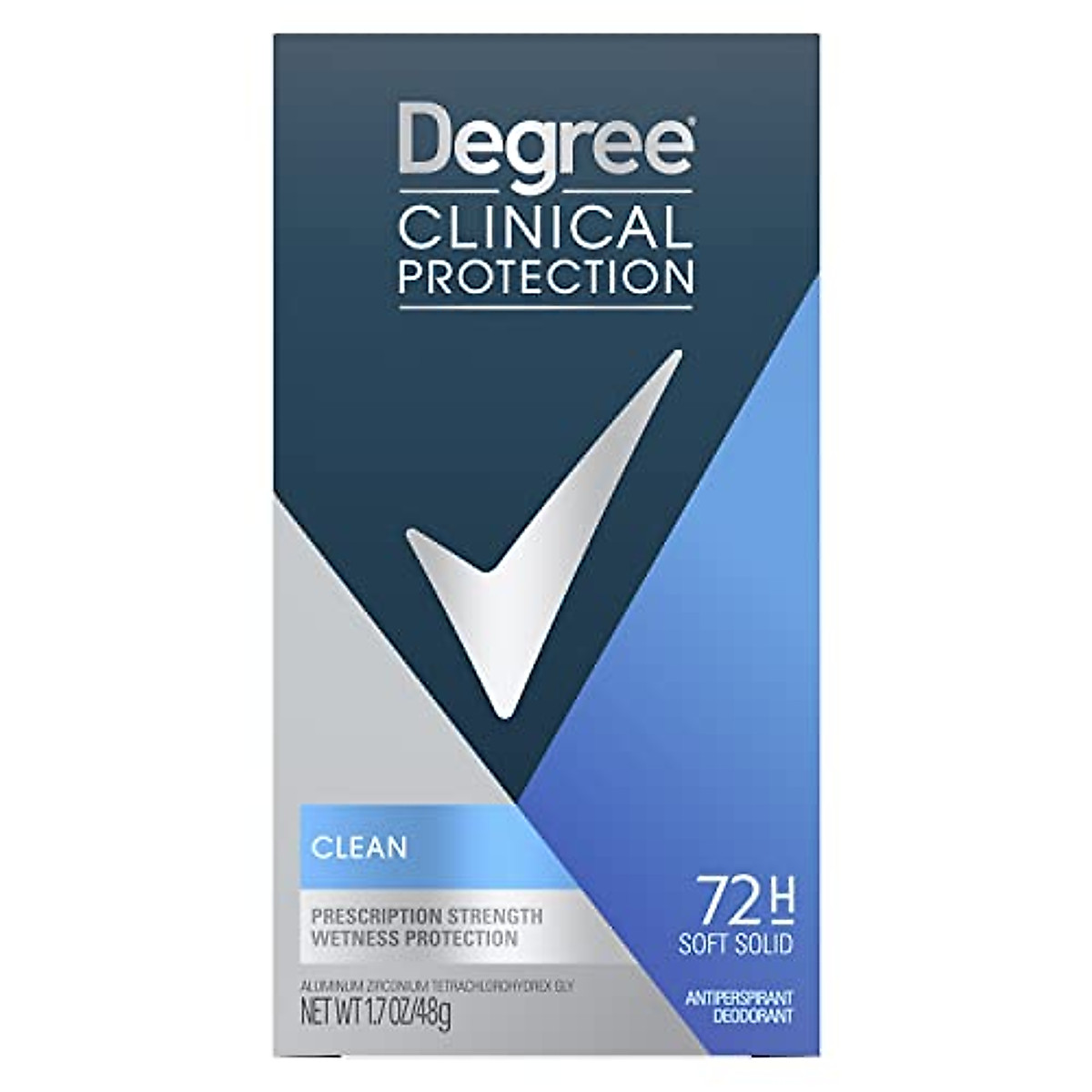 Degree Men Clinical Protection Antiperspirant Deodorant 72-Hour Sweat & Odor Protection Clean Prescription-Strength Antiperspirant For Men with MotionSense Technology 1.7 oz, Pack of 2