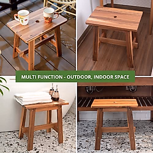 BEEFURNI Rectangular Acacia Wood Stool, Small Bench Seat, Small End Table Stool; Bathroom Stool Wood; Plant Stool; Makeup Stool; Perfect Size for Living Room, Bathroom, 1-Year Manufacturer Warranty
