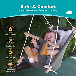 Troispot Comfortable Baby Swing Bed, Secure Canvas and Wooden Hanging Swing Chair for Baby, Infant, Toddler, Kids Toys, Indoor Outdoor Hammock for Indoor Playground, Tree Swings or Backyard, D1