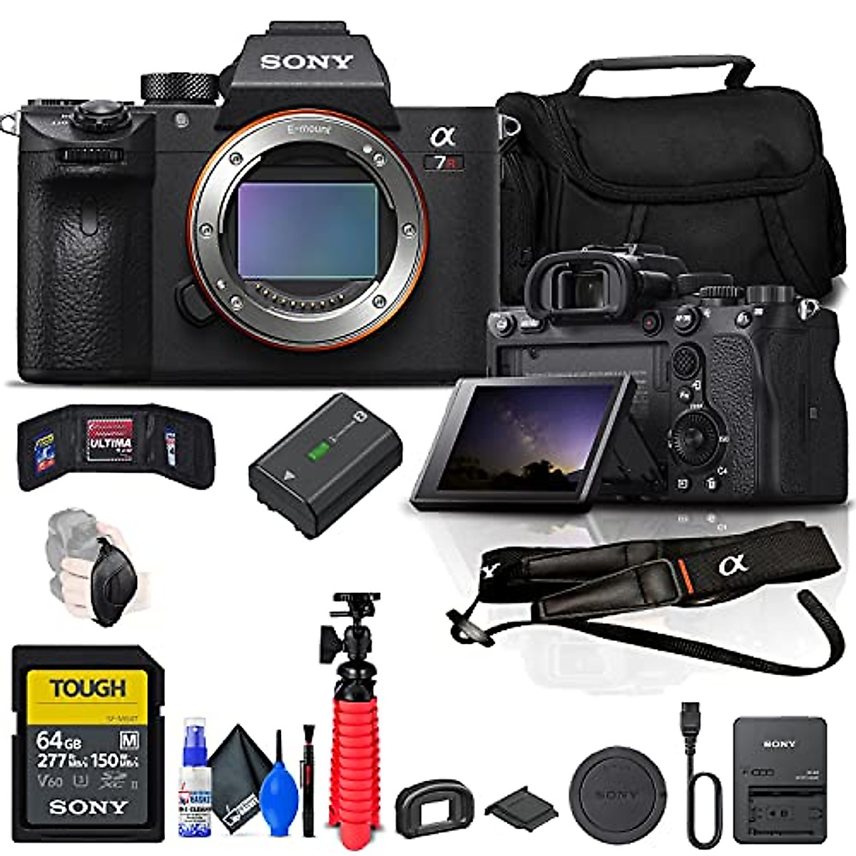 Sony Alpha a7R IVA Mirrorless Digital Camera (Body) (ILCE7RM4A/B) + 64GB Memory Card + Case + Flex Tripod + Hand Strap + Memory Wallet + Cleaning Set