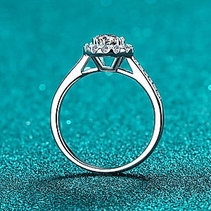 2 Carat Cushion Cut Halo Moissanite Round Cut/Shape Classic Yet Unique Halo Style Pave Set Diamond Engagement Ring Sterling Silver with 18K White Gold Plated Moissanite Ring for Women Ring Size 8