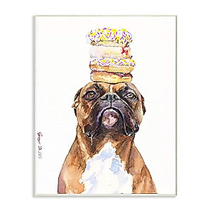 Stupell Industries Boxer and Donuts Funny Dog Pet Animal Watercolor Painting Wall Plaque, 10 x 15, Multi-Color