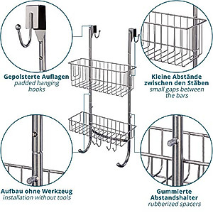 smartpeas Hanging Shelf for The Bathroom in Grey/Chrome Look - 2X Hanging Basket - 23.5'' x 12'' x 4.5'' - Stainless Steel - Shower Shelf Without Drilling - Extra: 2X Stainless Steel Adhesive Hooks
