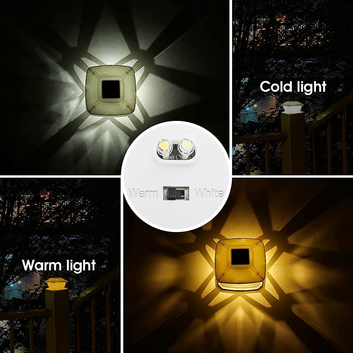 TWINSLUXES Solar Post Lights Outdoor 2 Modes Waterproof LED Solar Fence Cap Light for3.5x3.5 4x4 5x5 and 6x6 Post in Patio,Deck Walkway and Garden Decoration.(White 2 Pack)………