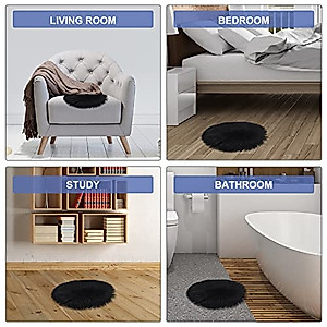Sibba Faux Fur Fuzzy Area Rug Chair Pad Protectors 30 cm Black Small Round Cover Pillow Cushion Carpet Mat Desk Sofa Seat Couch for Living Room Kids Bedroom Home Decor Photographing Background Craft