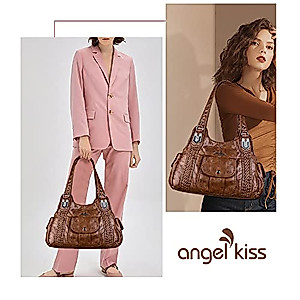 Angelkiss Purses and Handbags for Women Washed Vegan Leather Crossbody Hobo Satchel Shoulder Tote Purse TAUPE