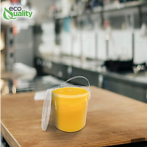 1 Gallon (128 oz) Clear Plastic Bucket with Lid and Handle (60 Pack), Ice Cream Tub with Lids - Food Grade Freezer and Microwave Safe Food Storage Containers, Round Plastic Pail Container, BPA Free