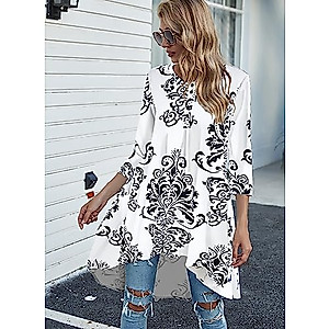 Naggoo Womens 3/4 Sleeve V Neck Button Casual Loose Flowy Swing Tunic Tops Basic Tee Shirts for Leggings L White