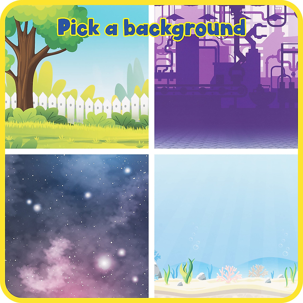 READY 2 LEARN Sticker Art Gallery - Craft Kit for Ages 3-5 - 200+ Stickers - 4 Backgrounds with Frames - Create Sea Life, Space, Robots, Garden Scenes