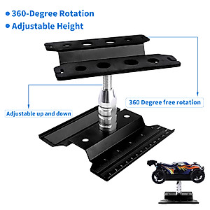 FriHobby RC Car Work Stand RC Tool Kit Repair Workstation Aluminum Alloy 360 Degree Rotate w/Screw Kit & Screw Tray, Wheel Wrench for 1/8 1/10 1/12 1/16 Scale Models Cars Trucks (Black)
