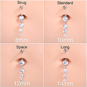 OUFER 14mm Belly Button Ring, 316L Surgical Steel Navel Rings, Charming CZ Navel Piercing Dangle, Curved Barbell