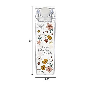 Acrylic Water Bottle by Heartfelt - Square Bottles - Clear Carton Juice or Milk Carton Water Bottle, 17-Ounce, Flower Child