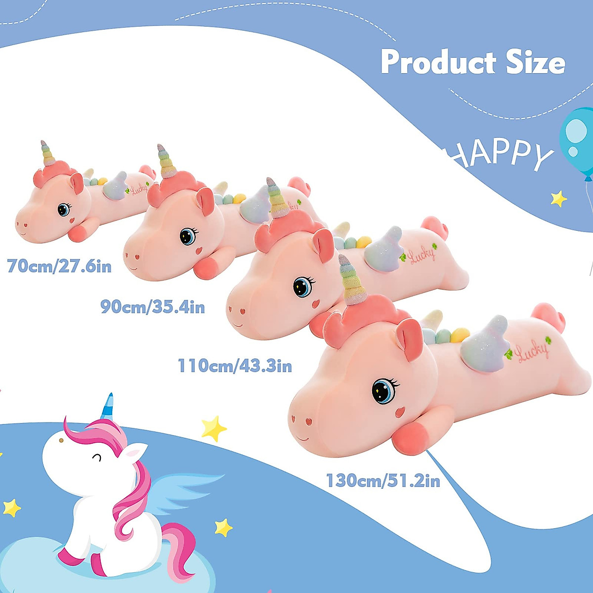 NXNYNZ Unicorn Plush Stuffed Animals for Girls, 51.1in Soft Cute Pink Unicorn Body Pillow Plushie Toys with Wings Birthday Gifts for Kids Boys