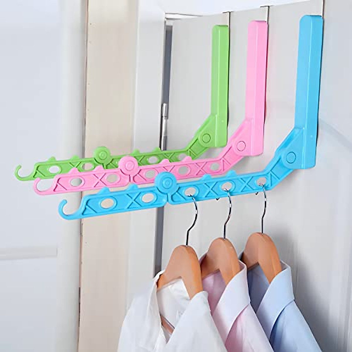 Multifunctional Portable Folding Door Hanger with 5 Holes for Hanging and Drying All Clothes, Coats, Scarves etc. Ideal for Home, Office and Traveling (White)