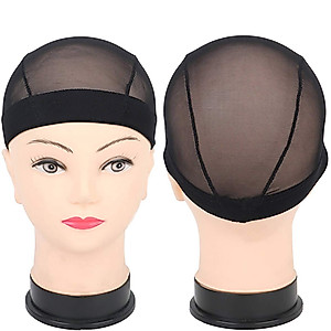 Leeven 5 Pcs/lot Stretchable Nylon Net Mesh Dome Caps for Making Wigs Black Breathable Wig Cap for Women Medium Size 22"-23.5"