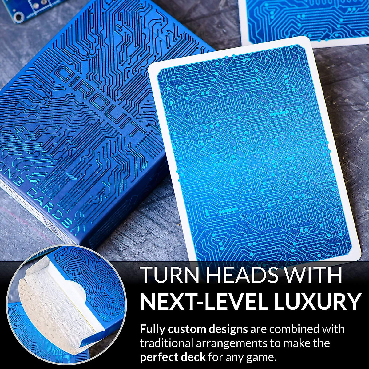 Circuit Ice Blue Playing Cards with Free Card Game eBook, Creative Deck of Cards, Premium Card Deck, Cool Poker Cards, Unique Bright Colors for Kids & Adults, Computer Themed, Black Playing Cards