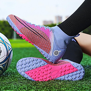 DHOVOR Womens Soccer Cleats Youth High-Top Football Cleats Anti-Slip Athletics Football Trainers Girls Indoor Soccer Shoes